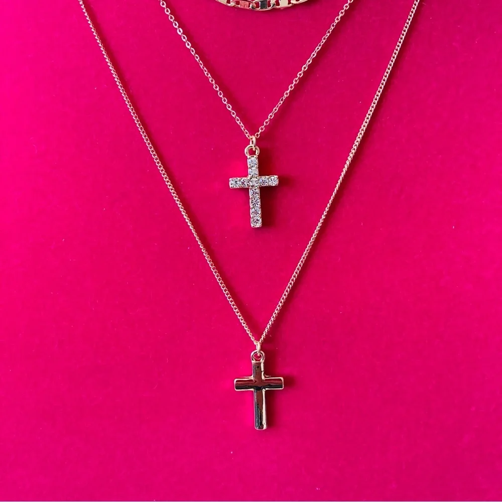 Jewelry | Three Layered Necklace With Two Cross Pendants New Without ...